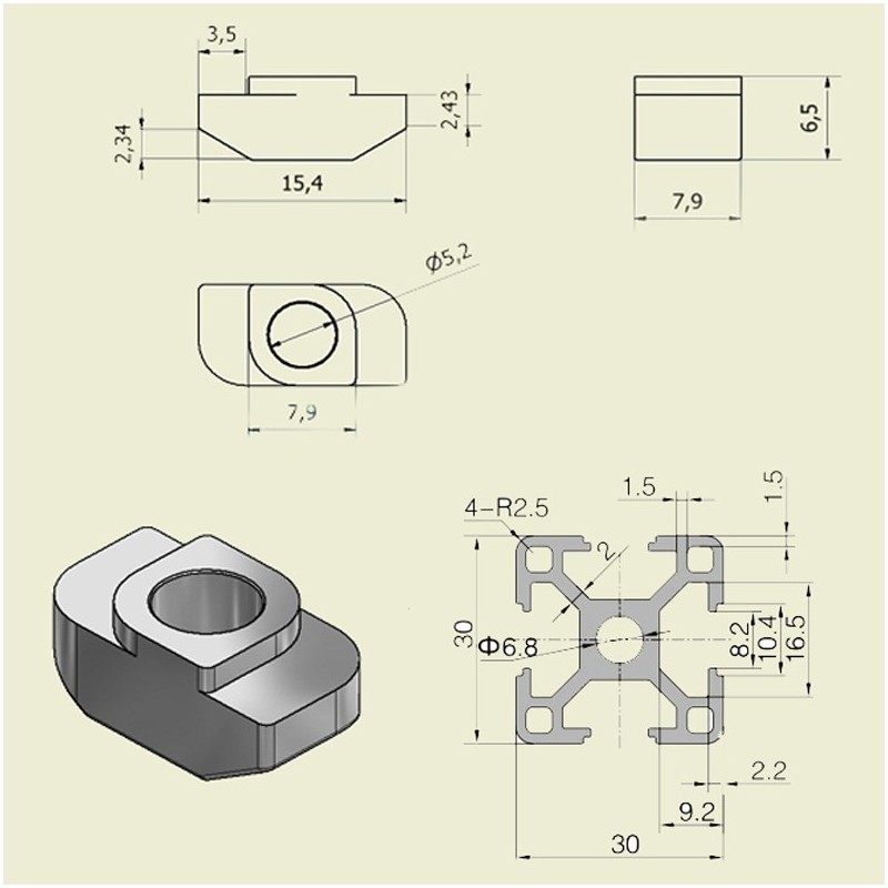 Tuerca en T Para Perfil Serie 30 - BIGTRONICA